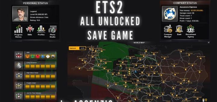 PC Euro Truck Simulator 2 SaveGame 100% - Save File Download